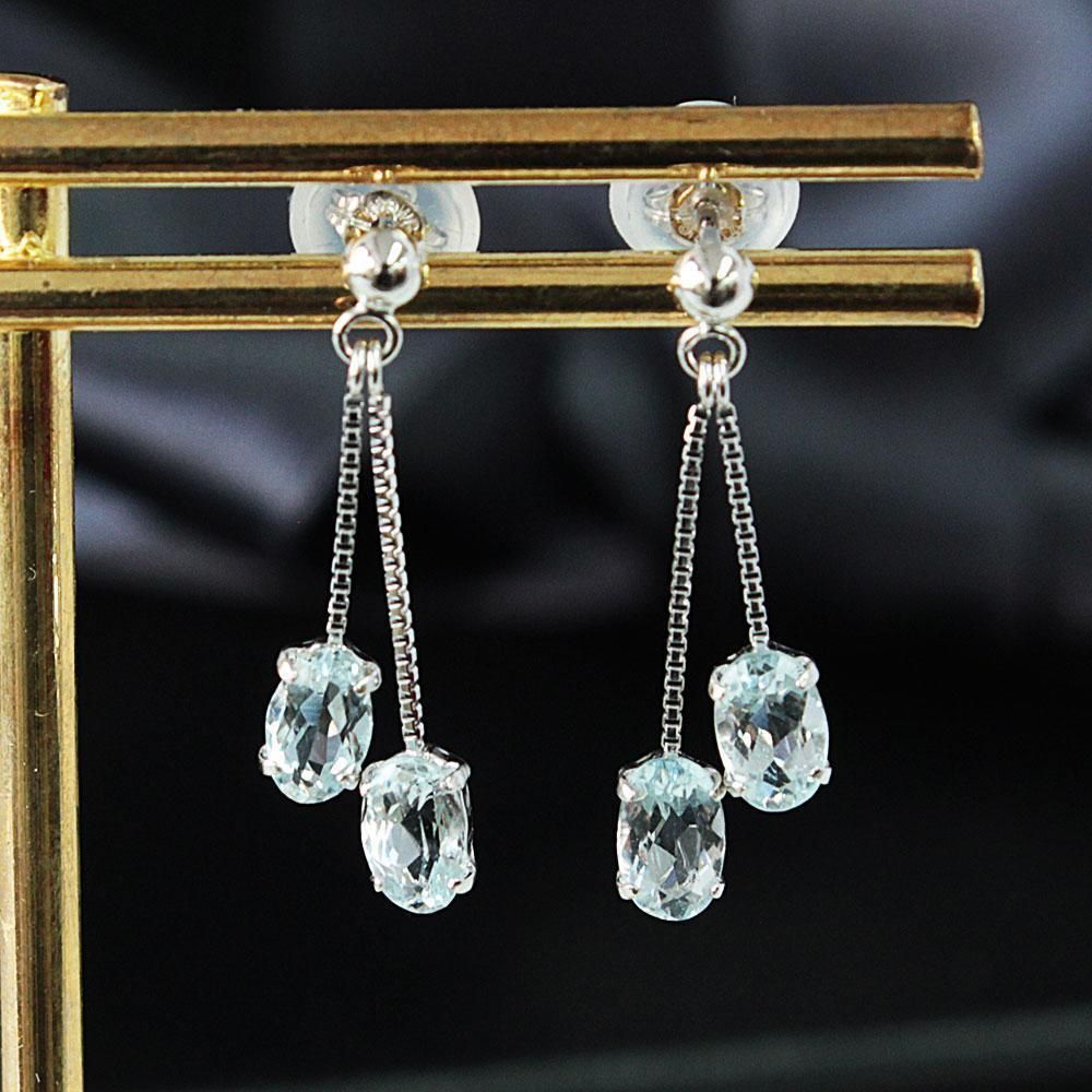 揺れる ツイン アクアマリン チェーン ピアス 0.4ct K18 wg 鑑別書付 18金 ホワイトゴールド 3月誕生石 - メルカリ