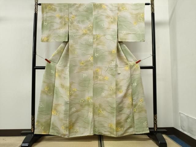 平和屋着物□上質な小紋 ろうけつ染め 芝草文 正絹 逸品 BAAN9350wb