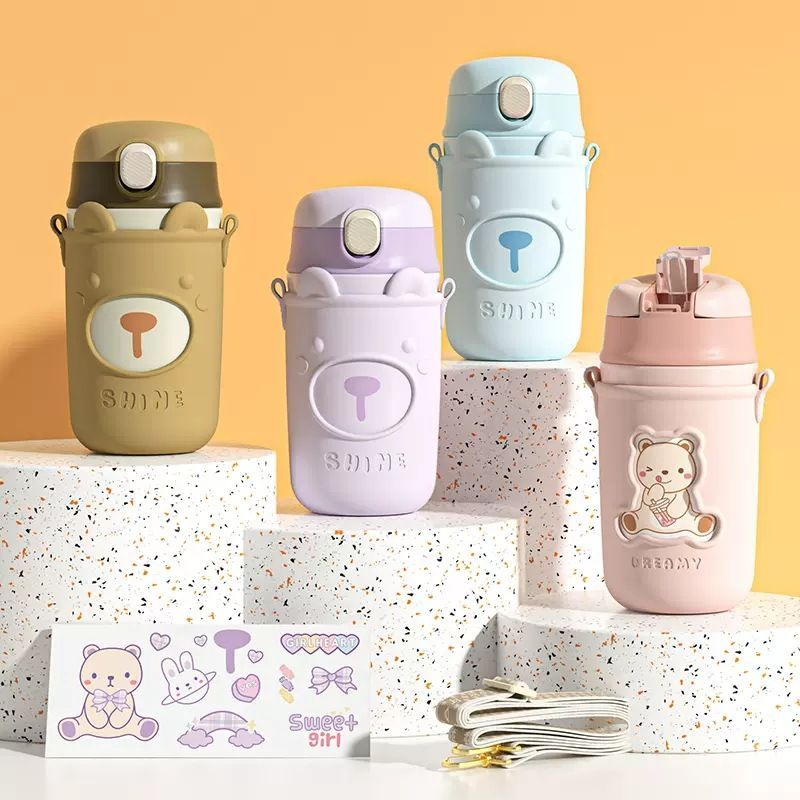 480ml/2WAY 子供用水筒 マグボトル こども 直飲み コップ飲み 子ども キッズ ストロー カバー付き 超軽量 水筒子供 幼稚園 幼児 保育園 園児 ステンレスボトル 保温 保冷 漏れ ...