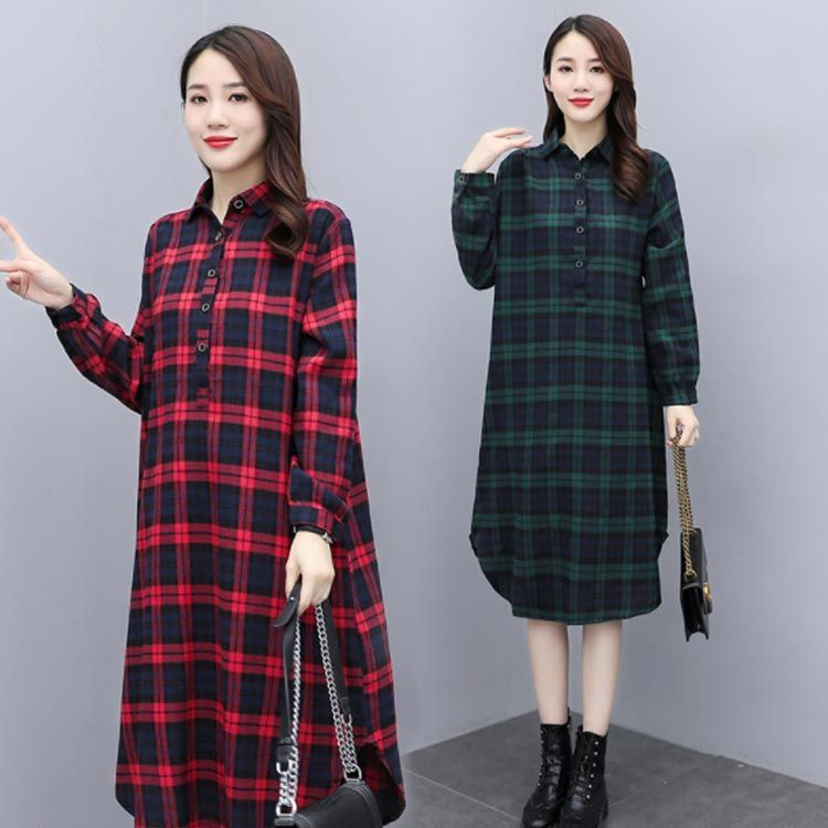 着丈の長さがポイント!チェック柄シャツワンピース シャツ 着丈の長さがポイント!チェック柄シャツワンピース シャツ