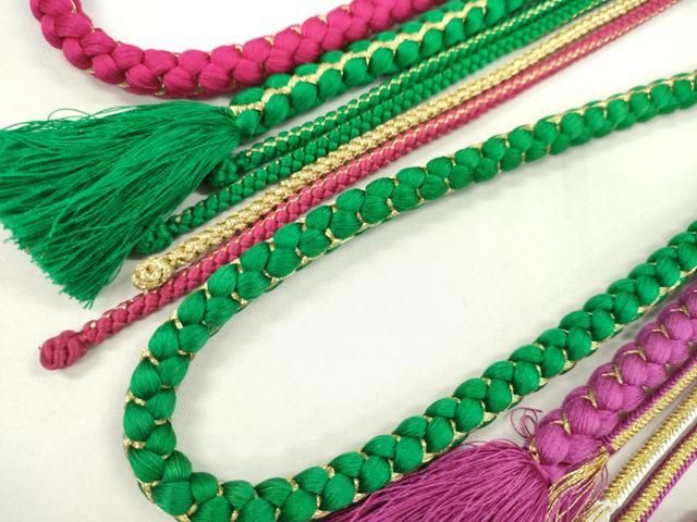 平和屋着物▽和装小物 帯締め3本セット 振袖用 飾り付き パール 花 紫