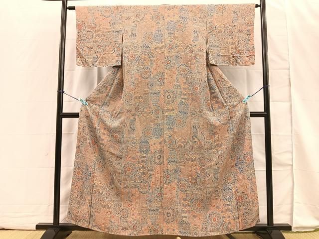 平和屋着物○上質な色無地 陶器地紋 白茶色 正絹 逸品 DAAV3367du