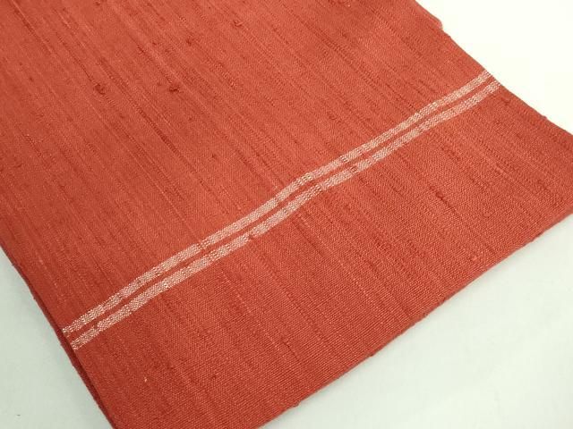 平和屋本店□極上 浦野理一 経節紬 九寸名古屋帯 照柿色地 逸品