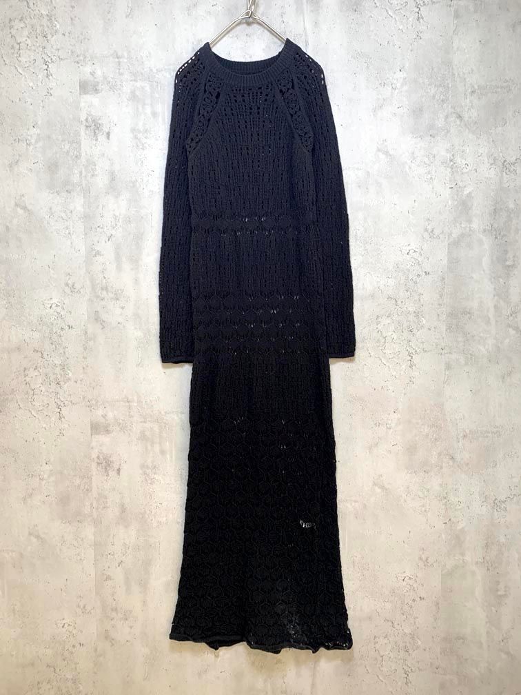 Ameri VINTAGE アメリヴィンテージ 定価20350円 CROCHET RAGLAN LONG DRESS ワンピース 黒 レディース - メルカリ