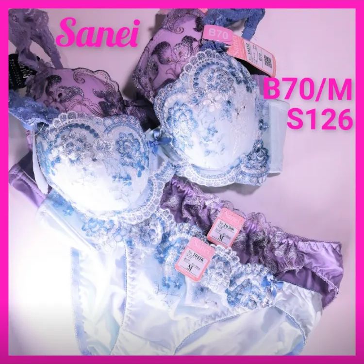 S126 B70 ブラショーツセット2組 Sanei サンエイ トリコットショーツ レース Mサイズ 脇高ブラ - メルカリ