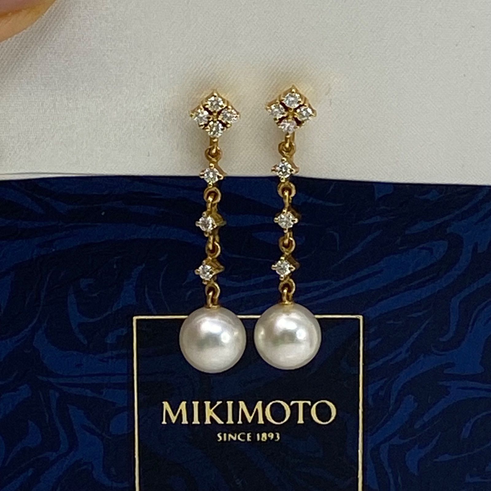 mikimoto ミキモト 御木本 used k18YG 18金 AU750 あこや真珠 天然ダイヤモンド イヤリング - メルカリ
