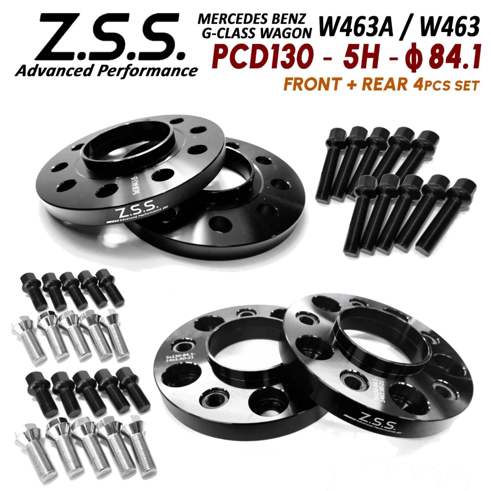 Z.S.S. AP 【4枚セット】 15mm + 21mm ベンツ W463A用 PCD130 5穴 5x130 84.1φ 別止め ワイドトレッド スペーサー ボルト付き W463 Gクラス ...
