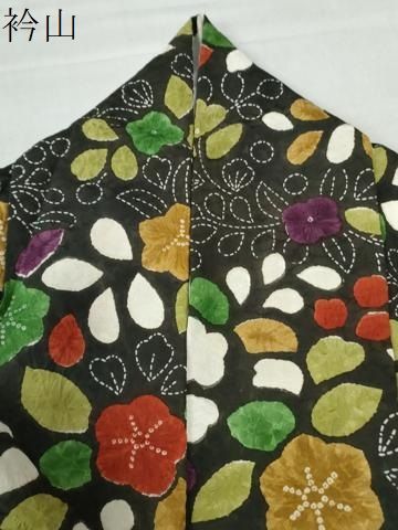 平和屋着物○上質な小紋 絞り 草花文 黒地 正絹 逸品 CAAW7697yc