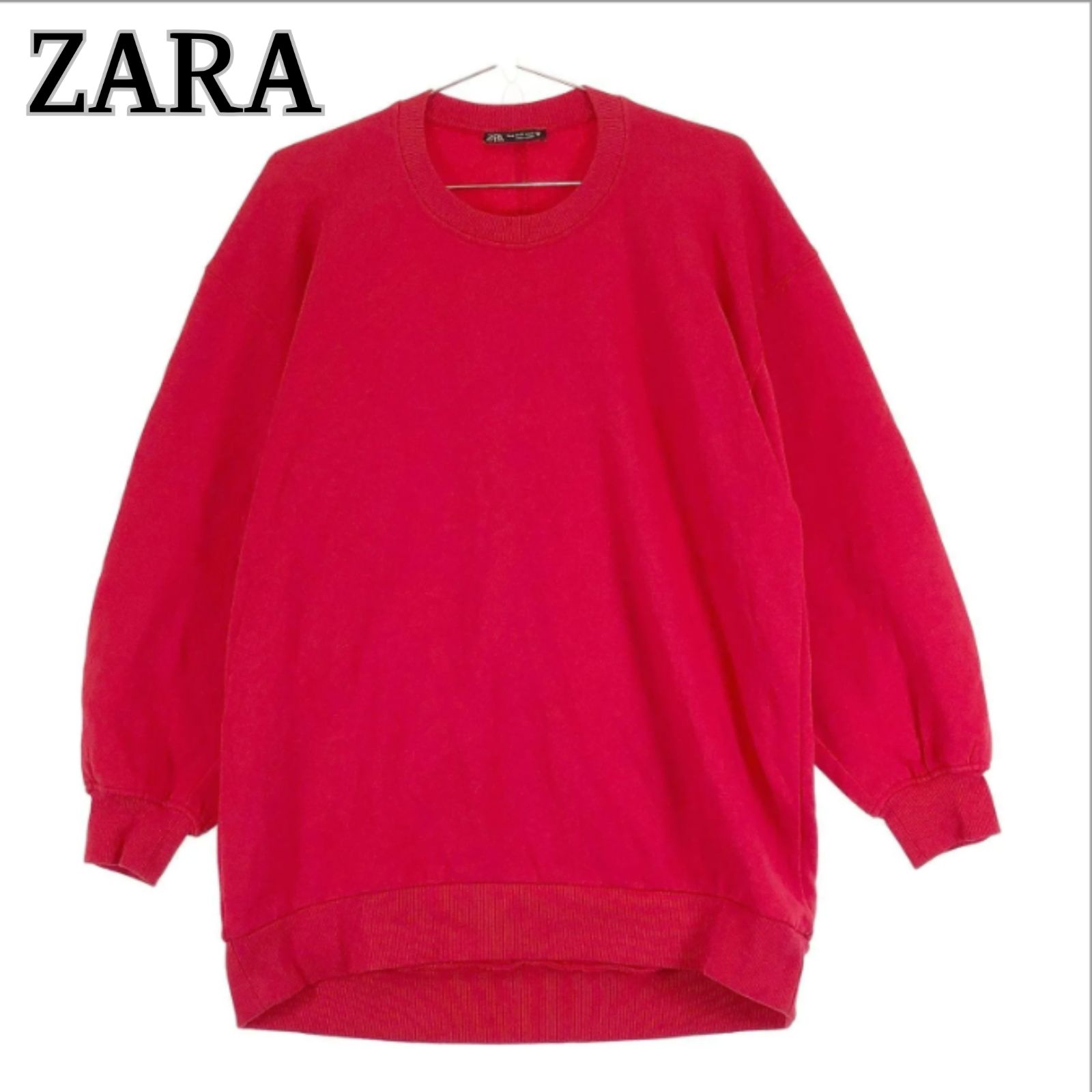 ザラ ZARA 【USA/M】L相当 レッド 赤 オーバーサイズ スウェット トレーナー - メルカリ