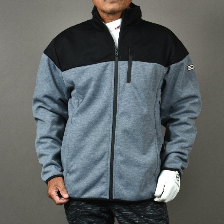 アウトレット サンプル処分品 杢グレー×ブラック/Lサイズ【COMONGOLF/コモンゴルフ】3層構造裏フリース防風ゴルフブルゾン ゴルフウェア 秋 冬 裏起毛 防寒 ジャケット アウター ...