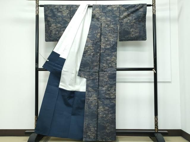 平和屋着物■極上　本場大島紬　ロング丈　9マルキ　市松　間道　逸品　DZAA7585kh5 平和屋着物○本場大島紬 9マルキ 樹林文 ロング丈 正絹 逸品 AAAT9513np