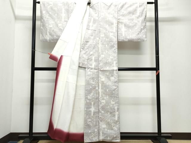 平和屋着物○本場大島紬 白大島 9マルキ 雪輪草花文 正絹 逸品