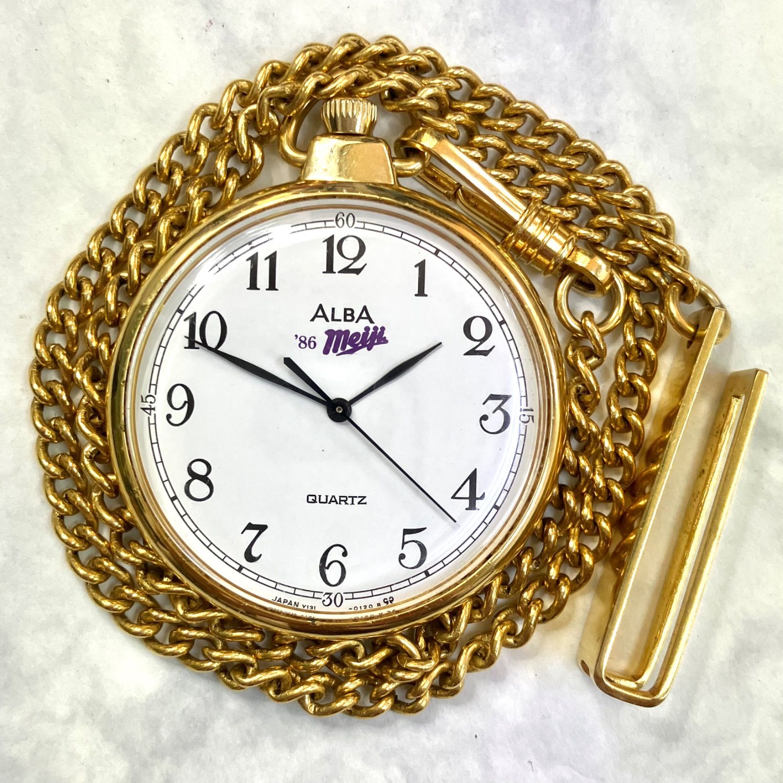 【美品⭐️セイコー SEIKO】 ★アルバ ALBA 懐中時計 '86 明治 meiji Y131-0020 ゴールド&ホワイト （AYA ...