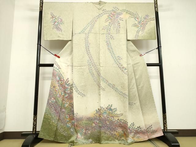平和屋着物○女性 行灯袴 総刺繍 花唐草文 高麗納戸色 卒業