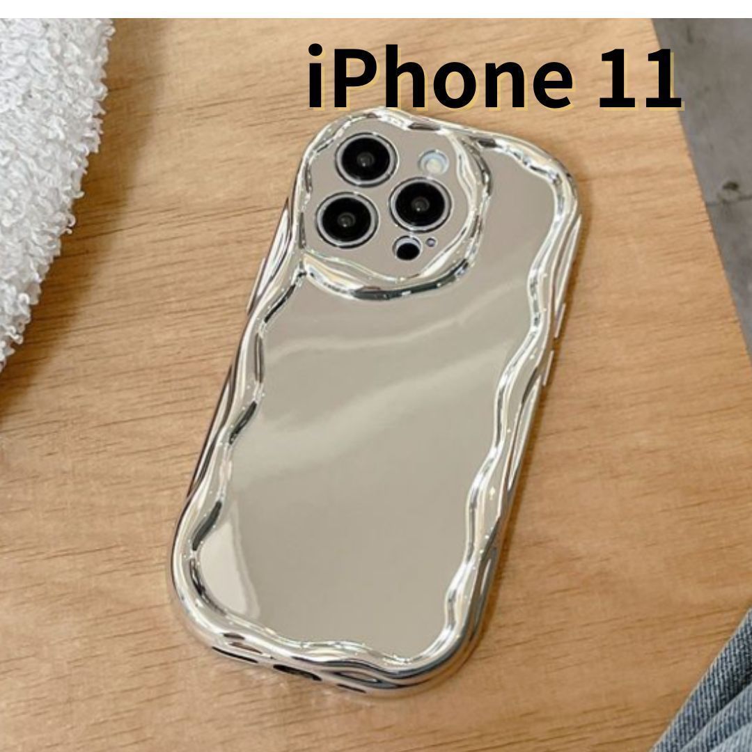 【SHOPS】iPhone11 スマホケース なみなみ 鏡 シルバー ミラー おしゃれ かわいい E037 - メルカリ