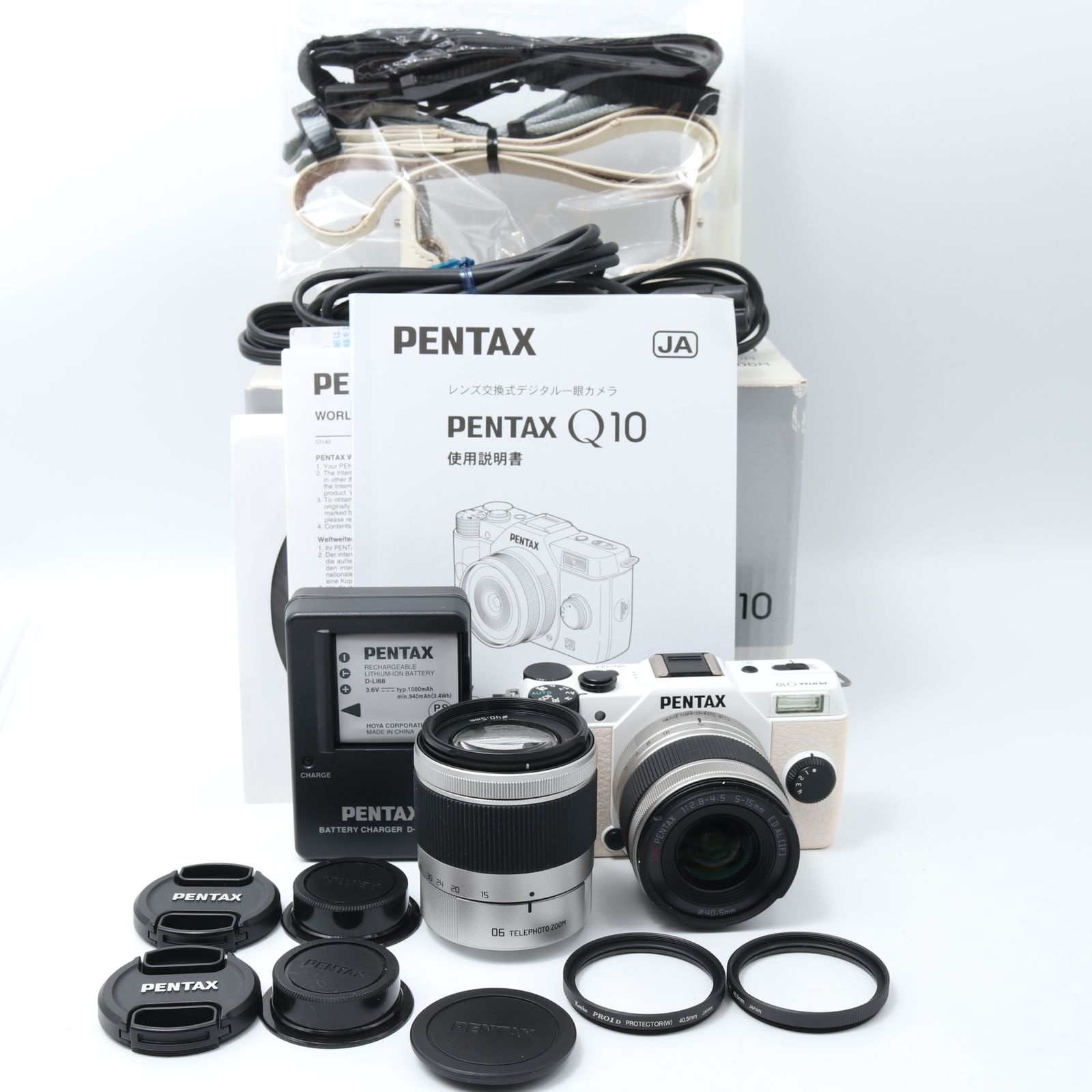 【美品】PENTAX ミラーレス一眼 Q10 ダブルズームキット [標準ズーム 02 STANDARD ZOOM ・望遠ズーム 06 TELEPHOTO ZOOM] ミント/ホワイト069 ...