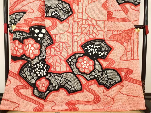 平和屋着物○豪華振袖 絞り 草花文 黒地 正絹 逸品 AABA2733ph