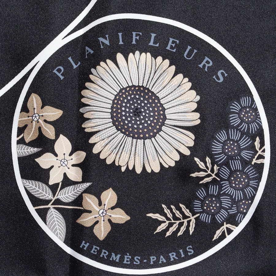 HERMES エルメス カレ90 Planifleurs プラニフルール 003965S 13 スカーフ 2023AW ブラック グレー【中古 ...