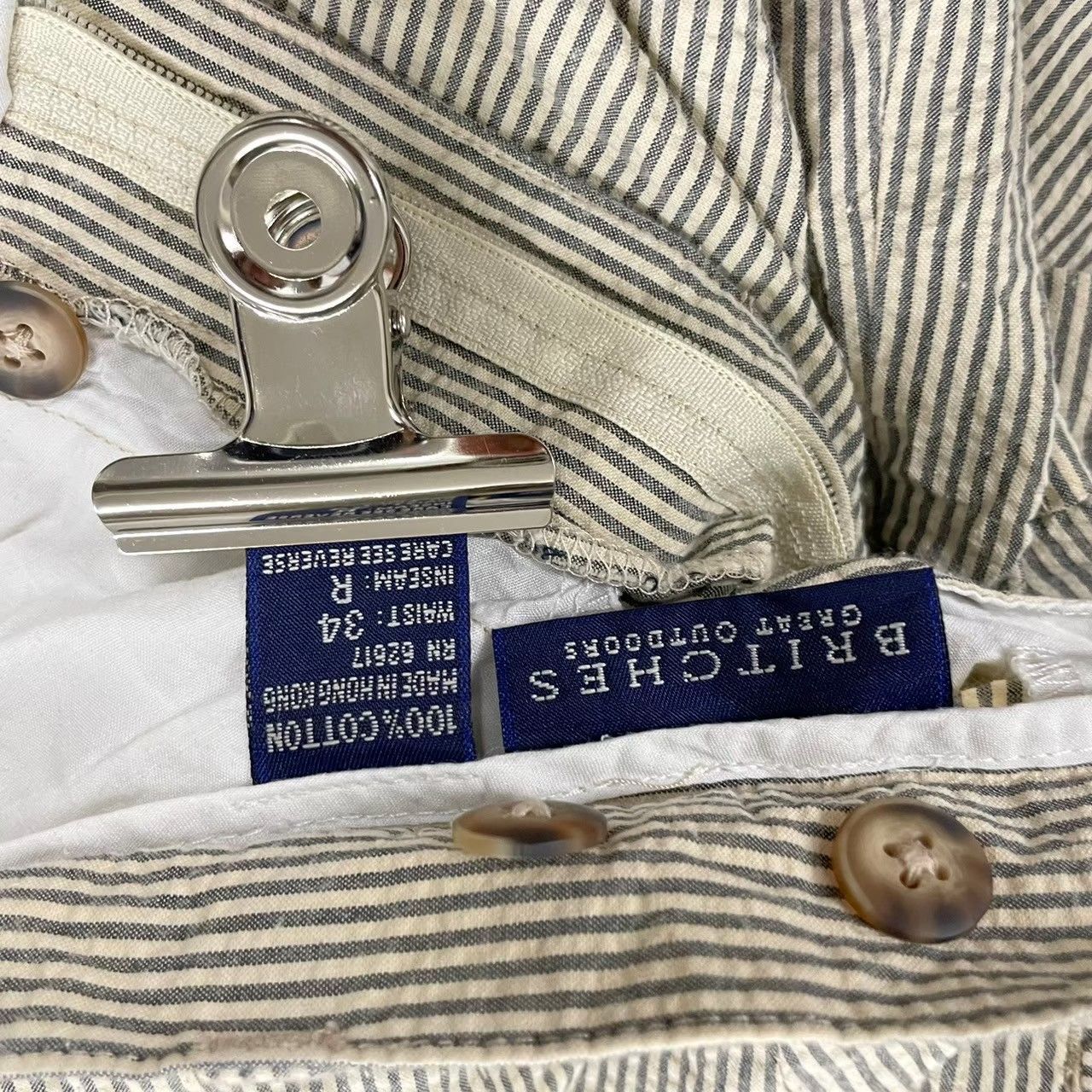 BRITCHES チノパンツ 実寸W34in ストライプ ツータック 薄手 グレー ジップフライ RN62617 春夏 ボトムス 古着 ...