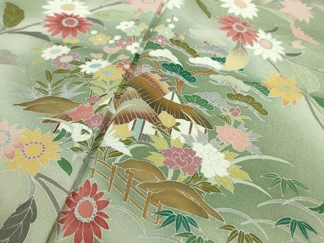 平和屋着物■極上　訪問着　友禅　風景花文　暈し染め　裏葉柳色地　逸品　未使用　DZAA9551kh5 平和屋着物□極上 訪問着 友禅 風景花文 暈し染め 裏葉柳色地 逸品 未