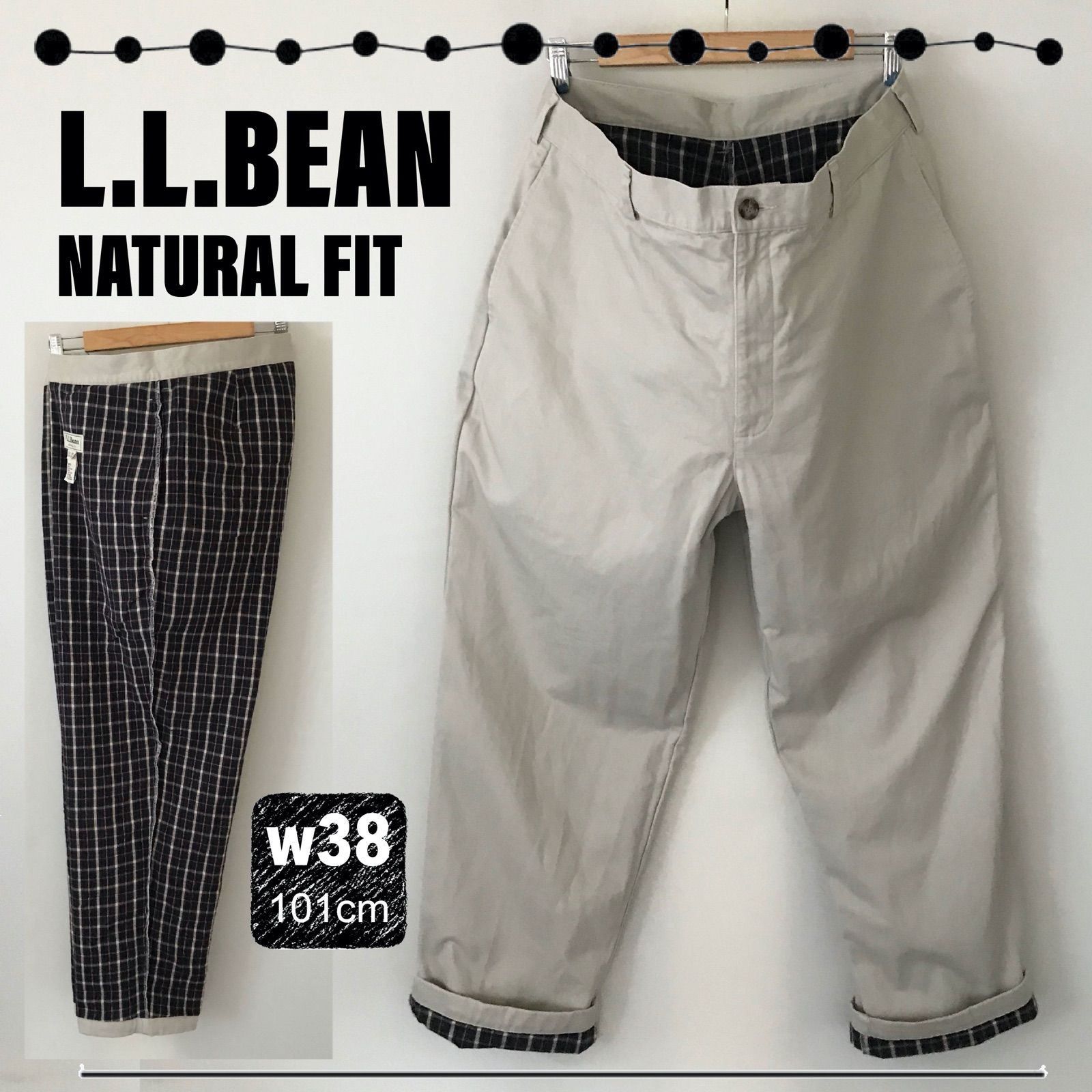L.L.Bean エルエルビーン★チェック柄裏地付チノパン★防寒アウトドアパンツ★ナチュラルフィット★w38(101cm)★LLBean 2309S015 - メルカリ
