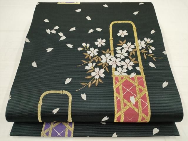 平和屋着物□極上 撫松庵 六通柄 京袋帯 舞桜 金糸 逸品