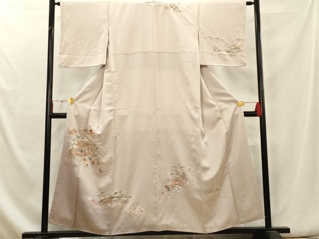 平和屋着物○訪問着 紬地 総刺繍 風景文 金糸 正絹 逸品 DAAT1457tw