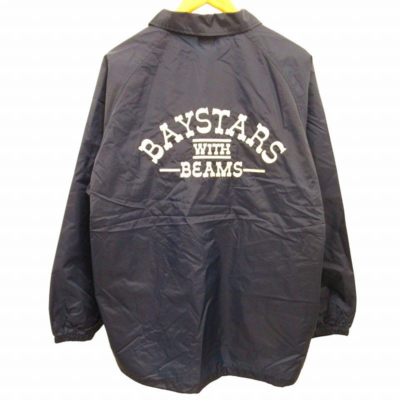 ビームス BEAMS BAYSTARS 美品 コーチジャケット ナイロンブルゾン ロゴ刺繍 ラグランスリーブ 紺 ネイビー Lサイズ ECO ...