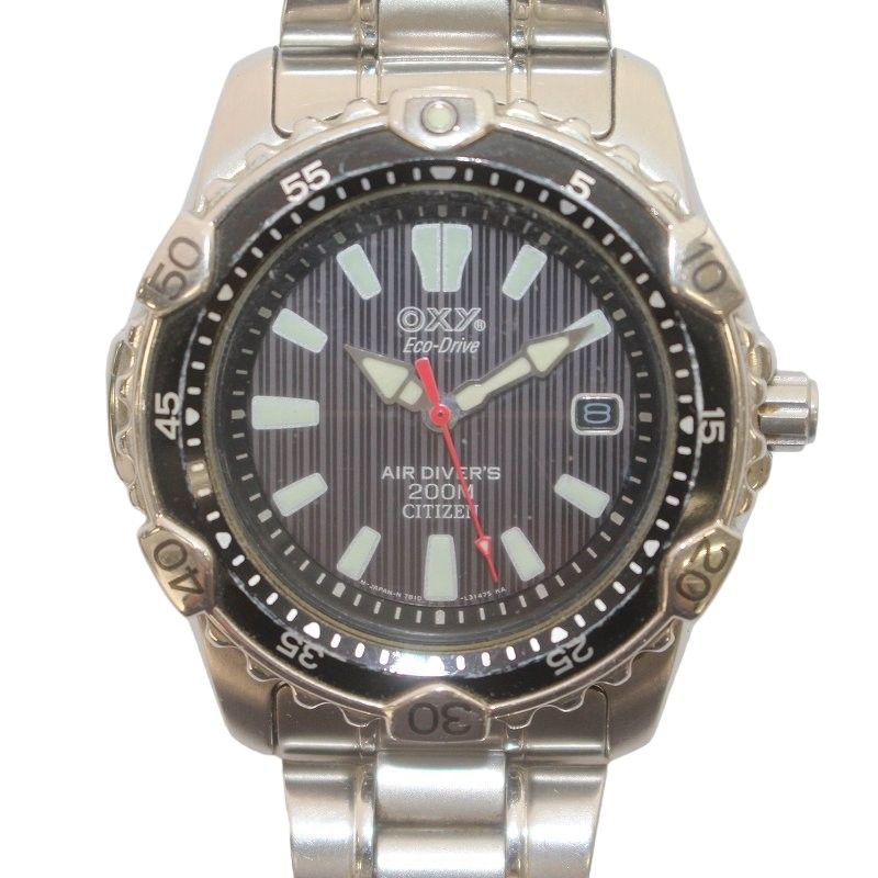 シチズン CITIZEN OXY AIR DIVER'S 200M オキシー エア ダイバー 腕時計 ウォッチ Eco-Drive エコドライブ クォーツ ソーラー デイト 3針 シルバー色 ...