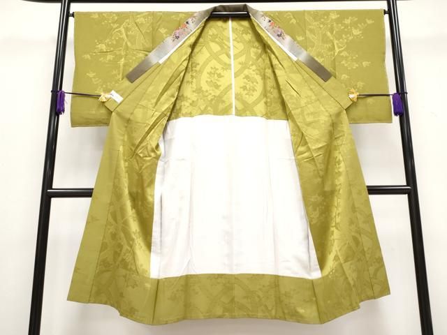 平和屋本店□上質な長襦袢 無双仕立て 舞花地紋 菜種油色地 やまと誂