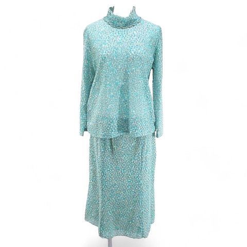 ミモモーダ MIMO MODA セットアップ 花柄 フラワー 長袖 カットソー ミモレ丈 フレアスカート スカート ハイネック 44 緑系 ...