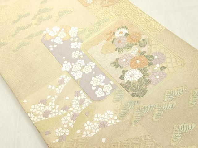 平和屋着物◎六通柄袋帯 色紙花文 金糸 正絹 逸品 DAAX5444cd 平和