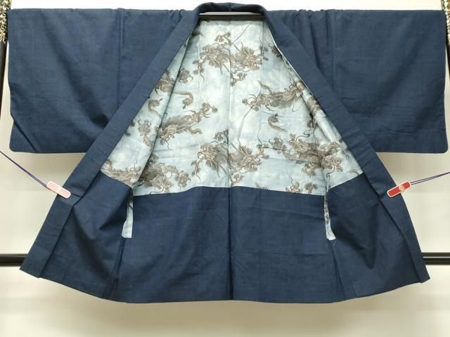 平和屋着物○男性 紬 アンサンブル 留紺色 キングサイズ 正絹 逸品