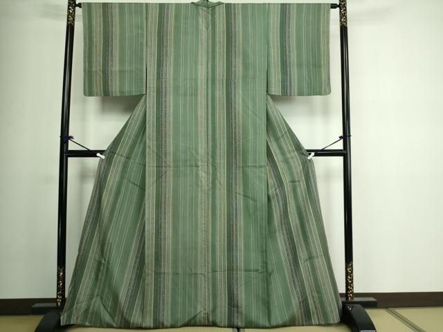 平和屋着物▽上質な紬 単衣 絞り 格子に舞花 正絹 逸品 DAAQ3588az