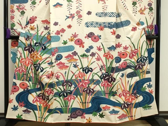 平和屋着物○豪華振袖 型染 流水風景花文 正絹 逸品 DAAQ3196ps