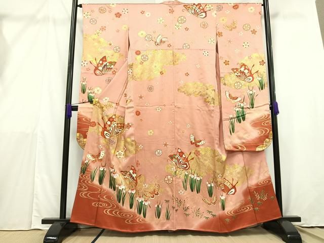 平和屋着物○豪華振袖 型染め 風景花蝶文 正絹 逸品 CAAV6762vf