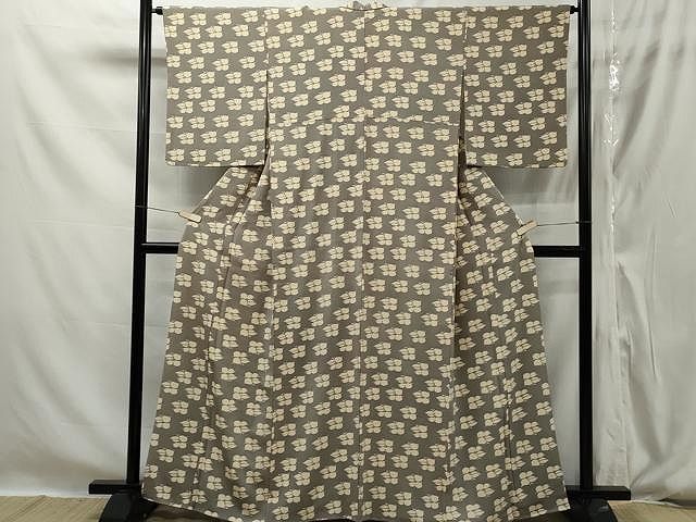 平和屋着物▽上質な小紋 単衣 型染め 立波文 正絹 逸品 未