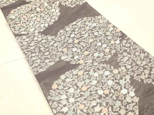 平和屋着物＊夏物　六通柄袋帯　唐織　薫風　草花文　銀糸　正絹　逸品　DAAX8639cm 平和屋着物＊夏物 六通柄袋帯 唐織 薫風 草花文 銀糸 正絹 逸品