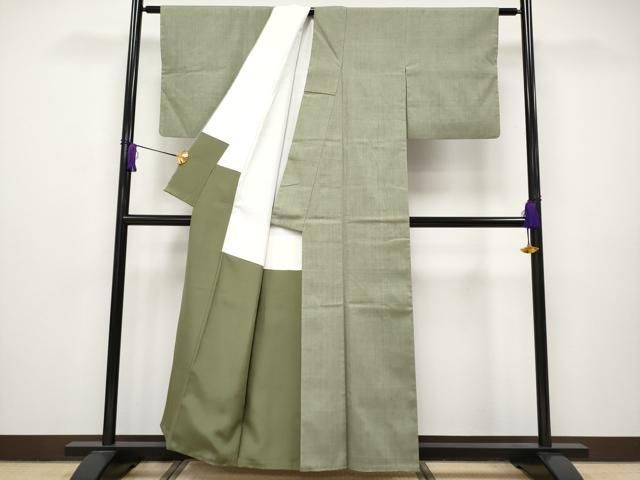 平和屋本店□極上 本場結城紬 重要無形文化財 色無地 鶸茶色地 逸品