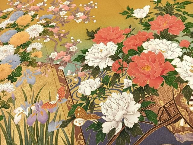 平和屋着物○訪問着 久保忠男 草花文 暈し染め 金通し地