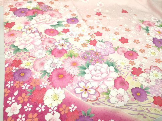 平和屋着物○豪華振袖 刺繍 舞桜 舞花文 暈し染め 金彩 銀通し地 正絹