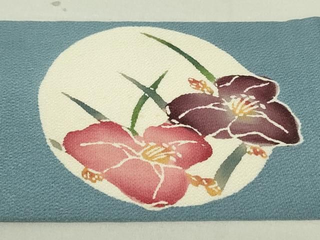 平和屋着物○九寸名古屋帯 型染め 花丸文 鬼しぼ縮緬 正絹 逸品