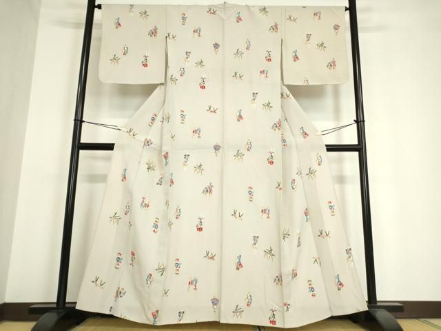 平和屋着物▽上質な小紋 単衣 草花文 金彩 正絹 逸品 AAAS4941fy