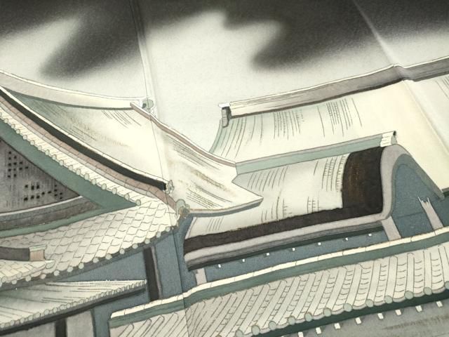 平和屋着物○染色作家 草野一騎 色留訪問着 風景文 暈し染め 金彩 反端