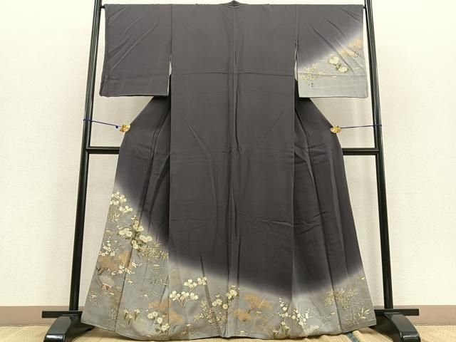 平和屋着物○訪問着 総絞り 刺繍 流水草花文 金彩 正絹 逸品 DAAV1426tw