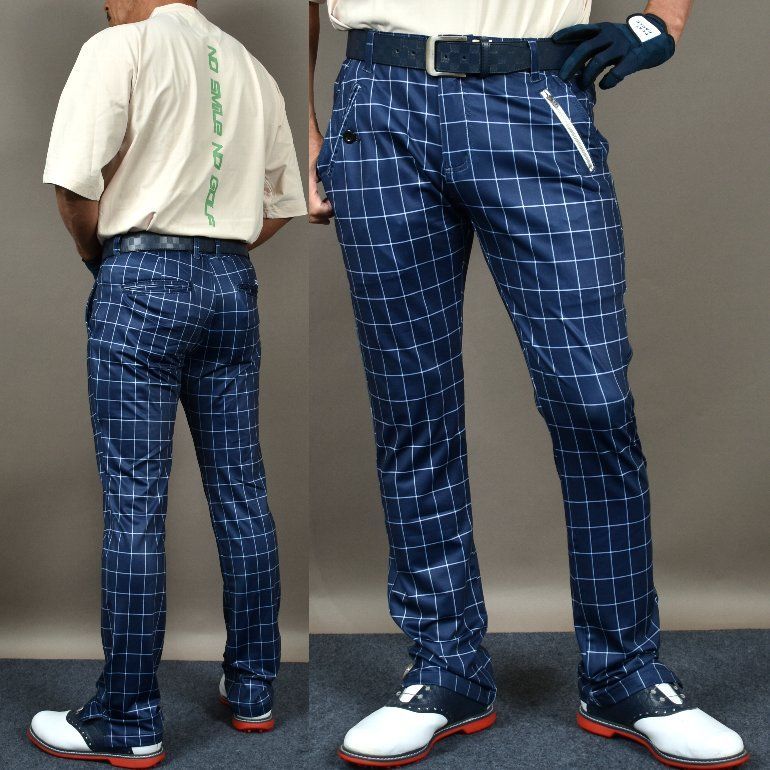 送料無料 アウトレット サンプル品 ウィンドウペンチェックネイビー/Mサイズ 【COMONGOLF/コモンゴルフ】4WAYストレッチ スリット入り ローライズ 総柄ゴルフパンツ(CG ...