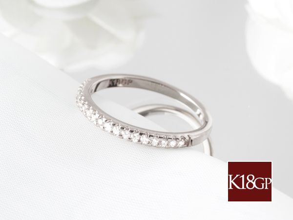 ハーフエタニティ リング 細いリング 華奢 大人 ピンキーリング ファッションリング CZ ダイヤ シルバー 18金 18k コーティング ホワイトゴールド K18GP 【商品番号：r20】