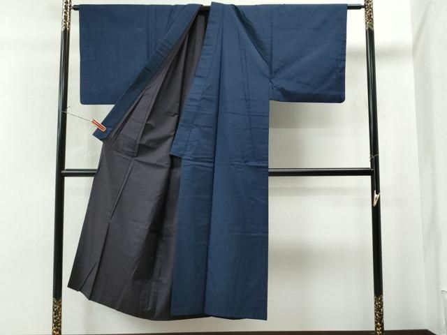 平和屋着物○男性 紬 アンサンブル 色無地 留紺色 正絹 逸品