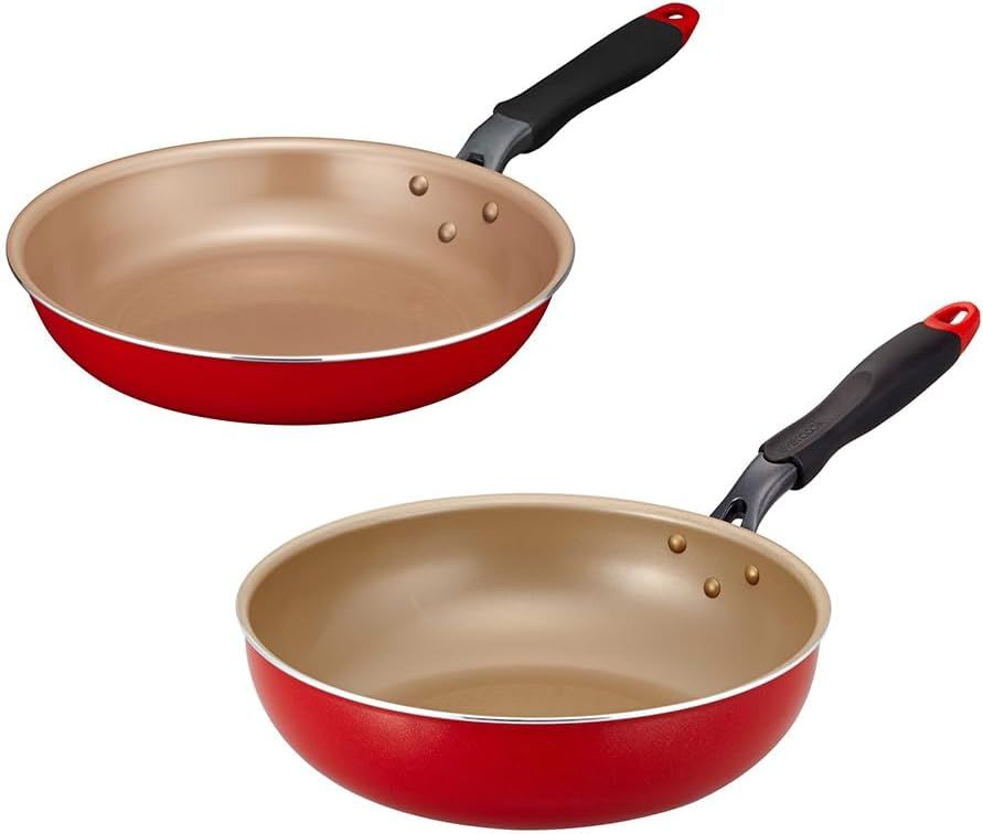 エバークック フライパンセット 2点（フライパン26㎝ 深型フライパン28㎝） オール熱源対応（IH対応） 【500日保証】 こげつきにくいフライパン PFOA フリー レッド ドウシシャ ...