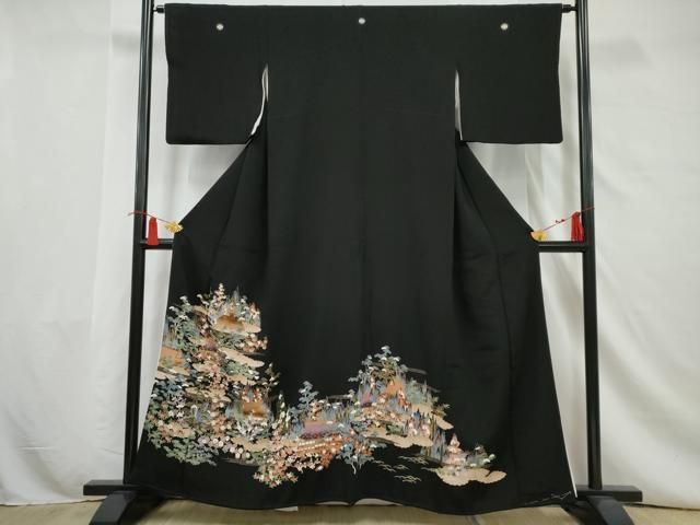 平和屋着物○豪華振袖 駒刺繍 松取り花蝶文 金彩 銀通し